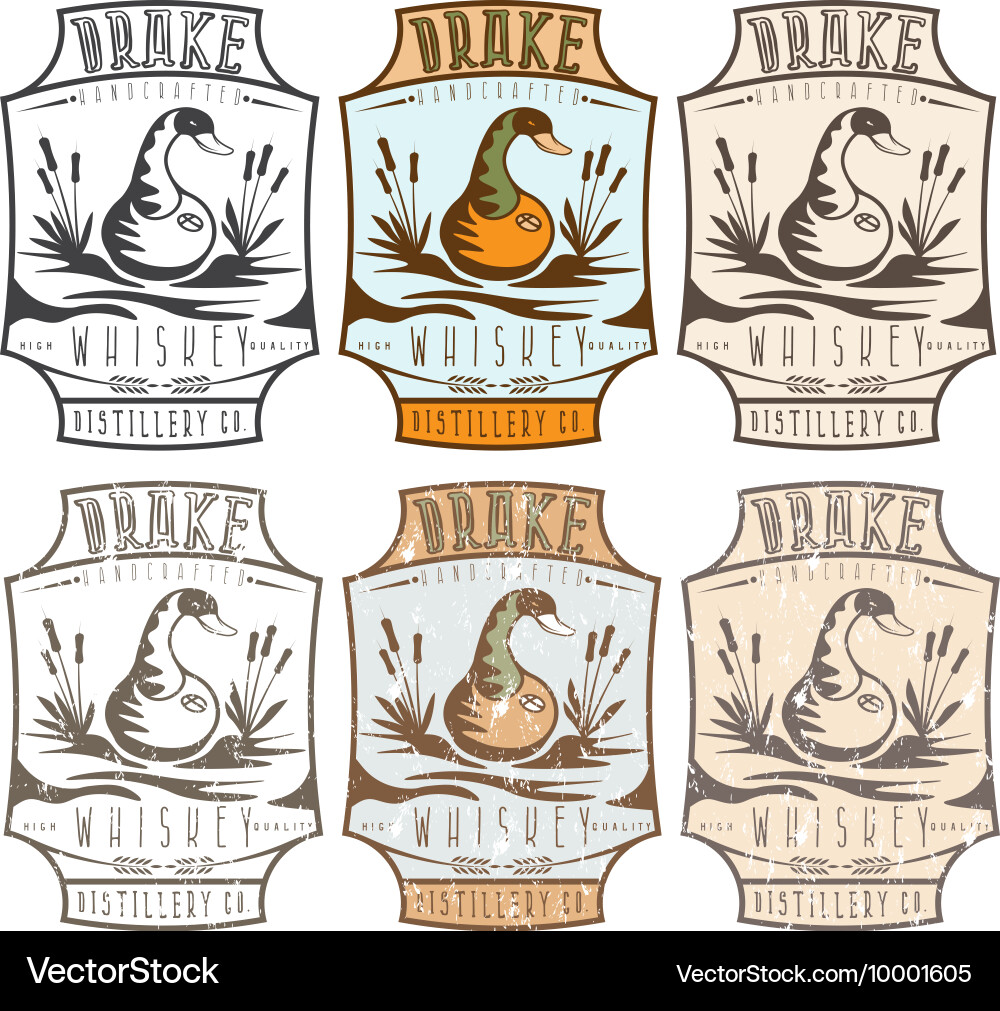 Whiskey labels with copper still in a form Vector Image