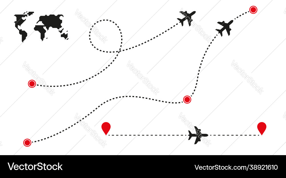 Airplane line path icon air plane flight route Vector Image