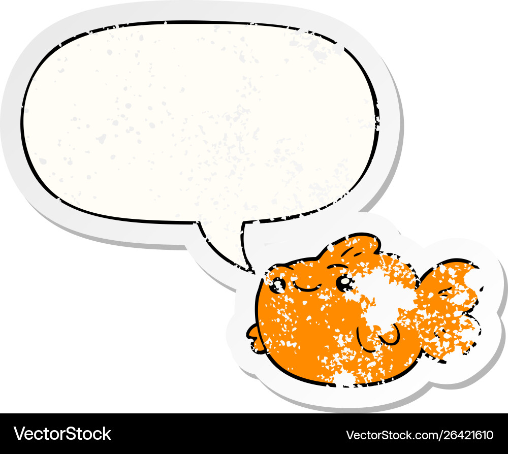 Cartoon fish and speech bubble distressed sticker Vector Image