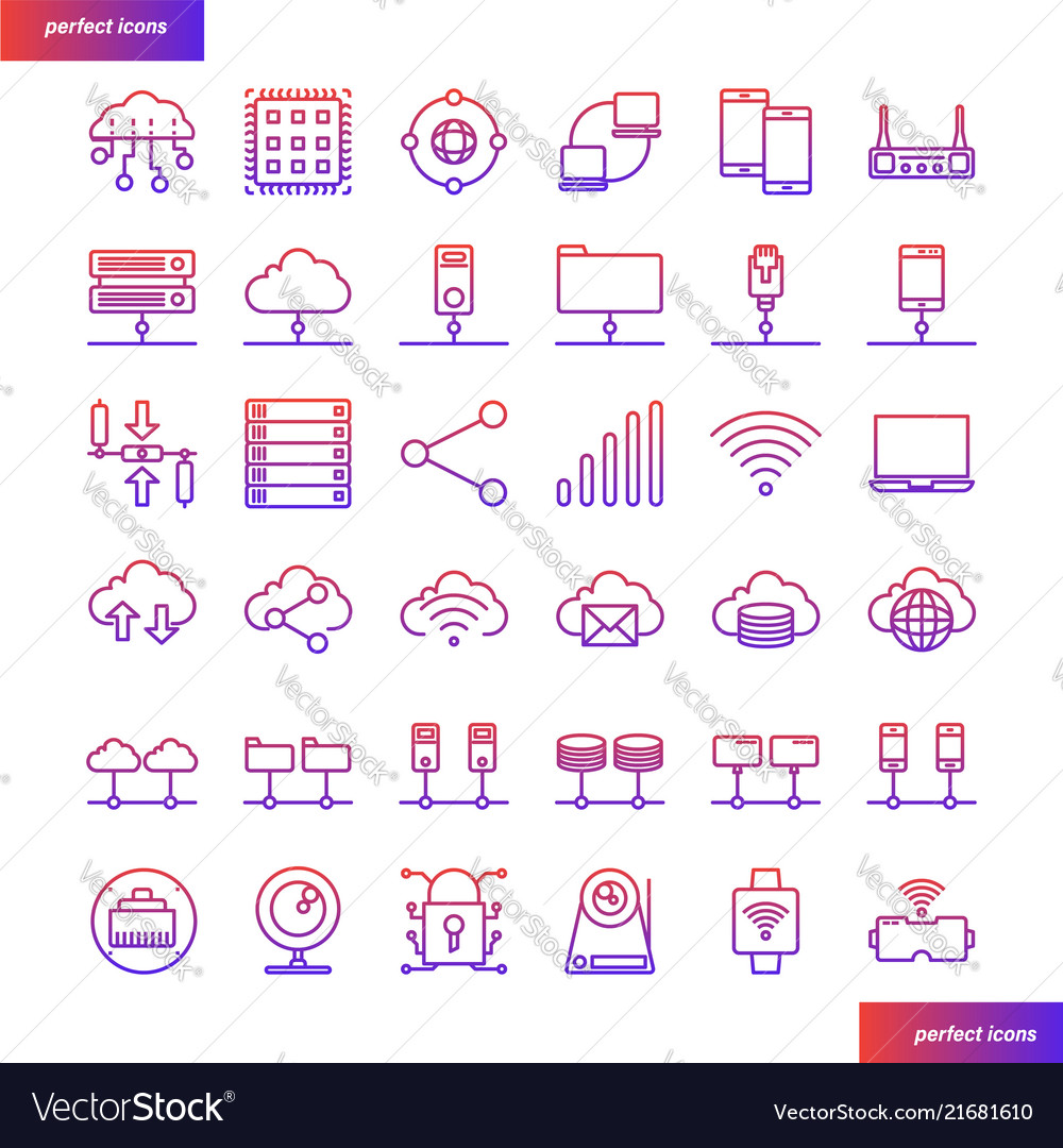 Computer networks and database gradient icons set Vector Image