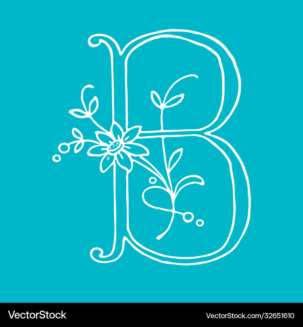 Letter b with floral decoration handmade Vector Image