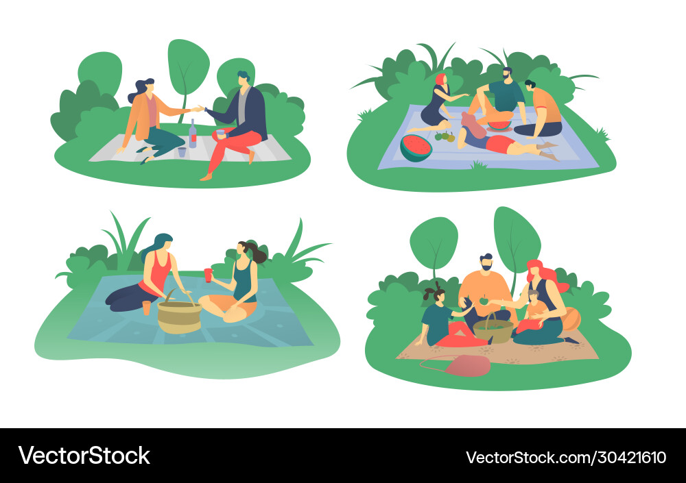 People have picnic in park Royalty Free Vector Image