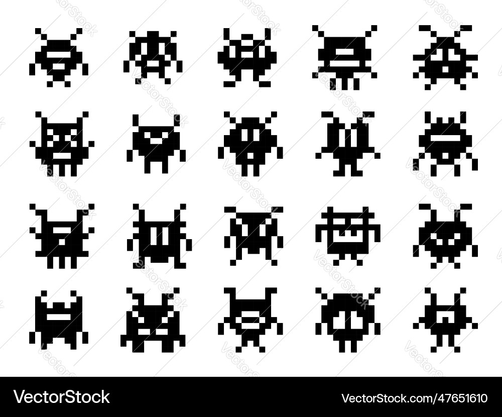 Pixel monsters space creatures and cartoon aliens Vector Image