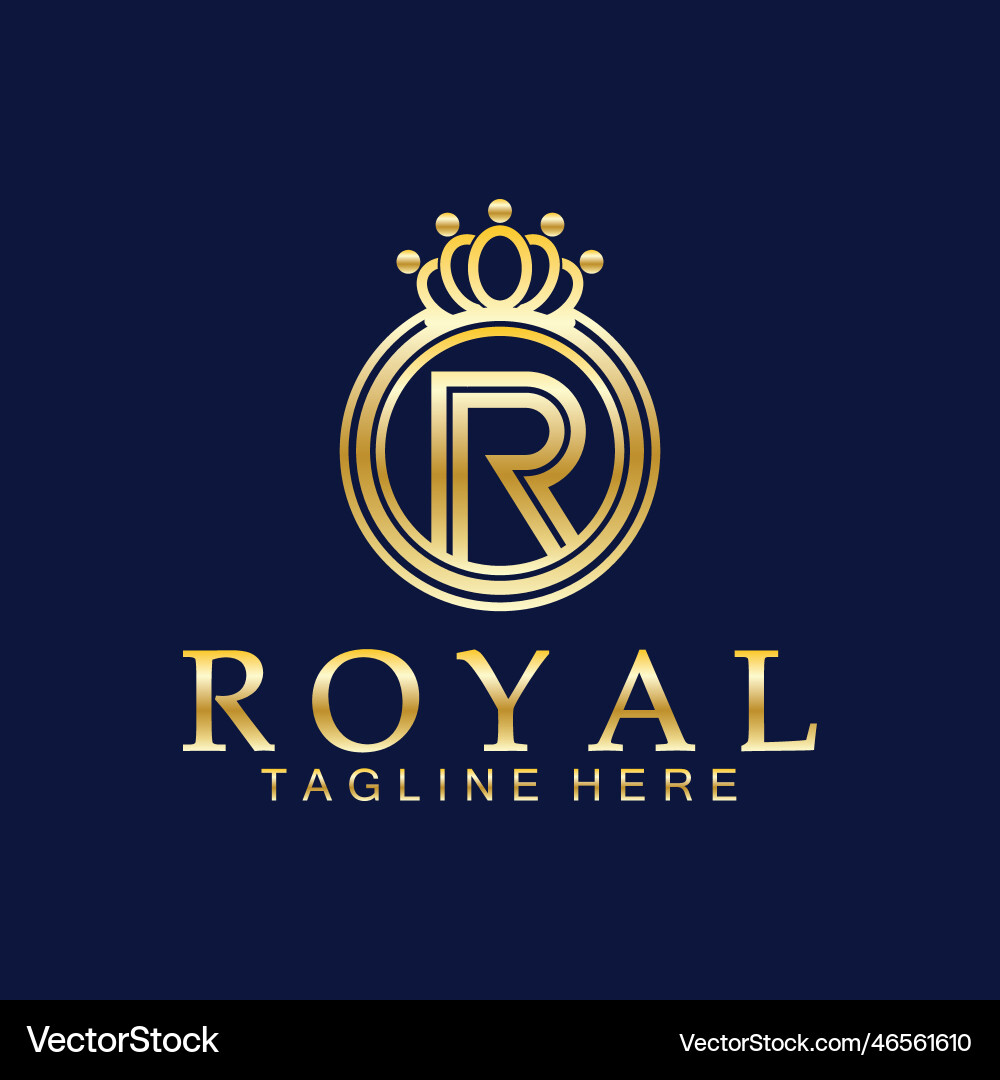 R initial royal crown logo royal king queen Vector Image