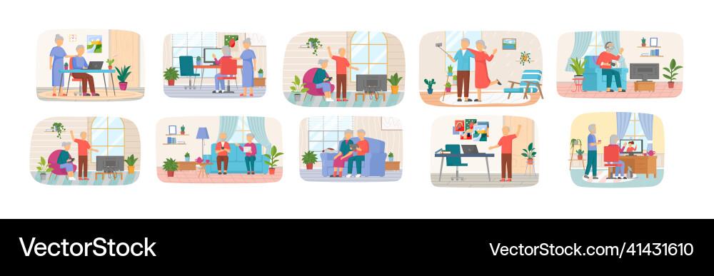 Set of about elderly people sitting Royalty Free Vector