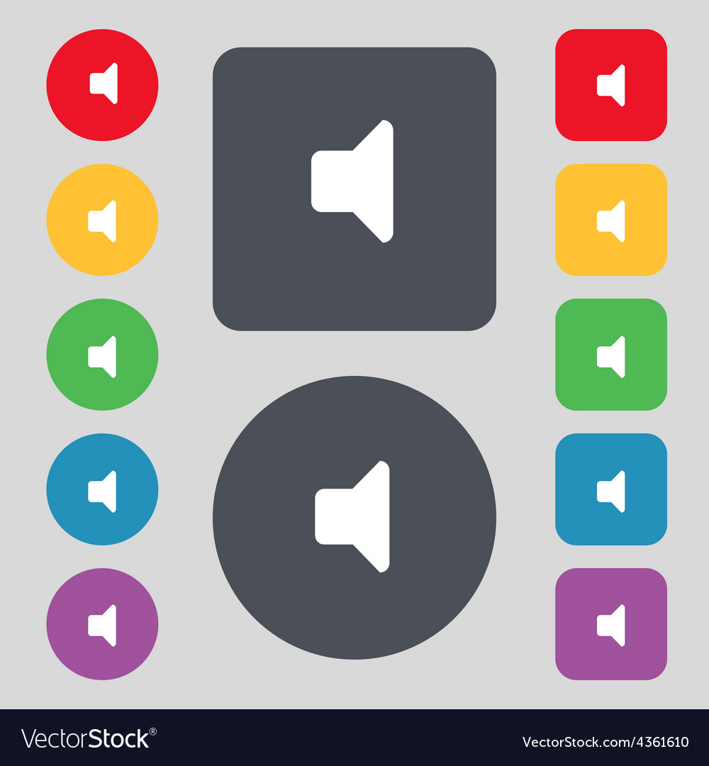 Speaker volume sound icon sign a set of 12 colored