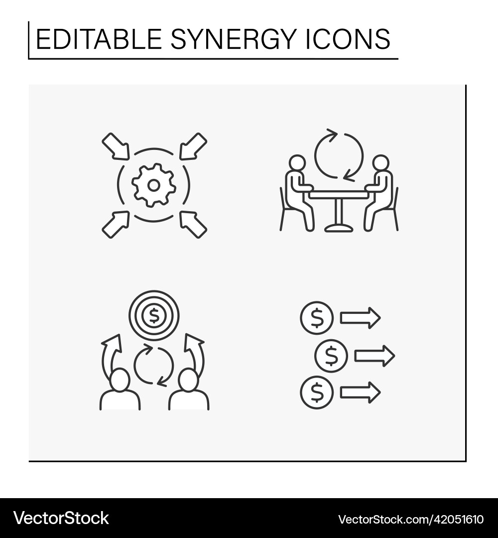 Synergy line icons set Royalty Free Vector Image