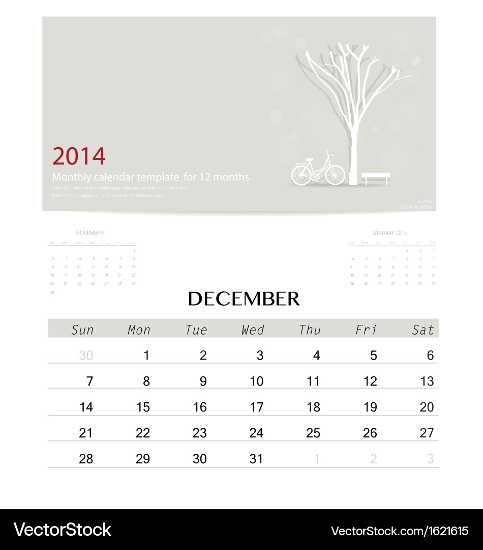 2014 calendar monthly template Royalty Free Vector Image