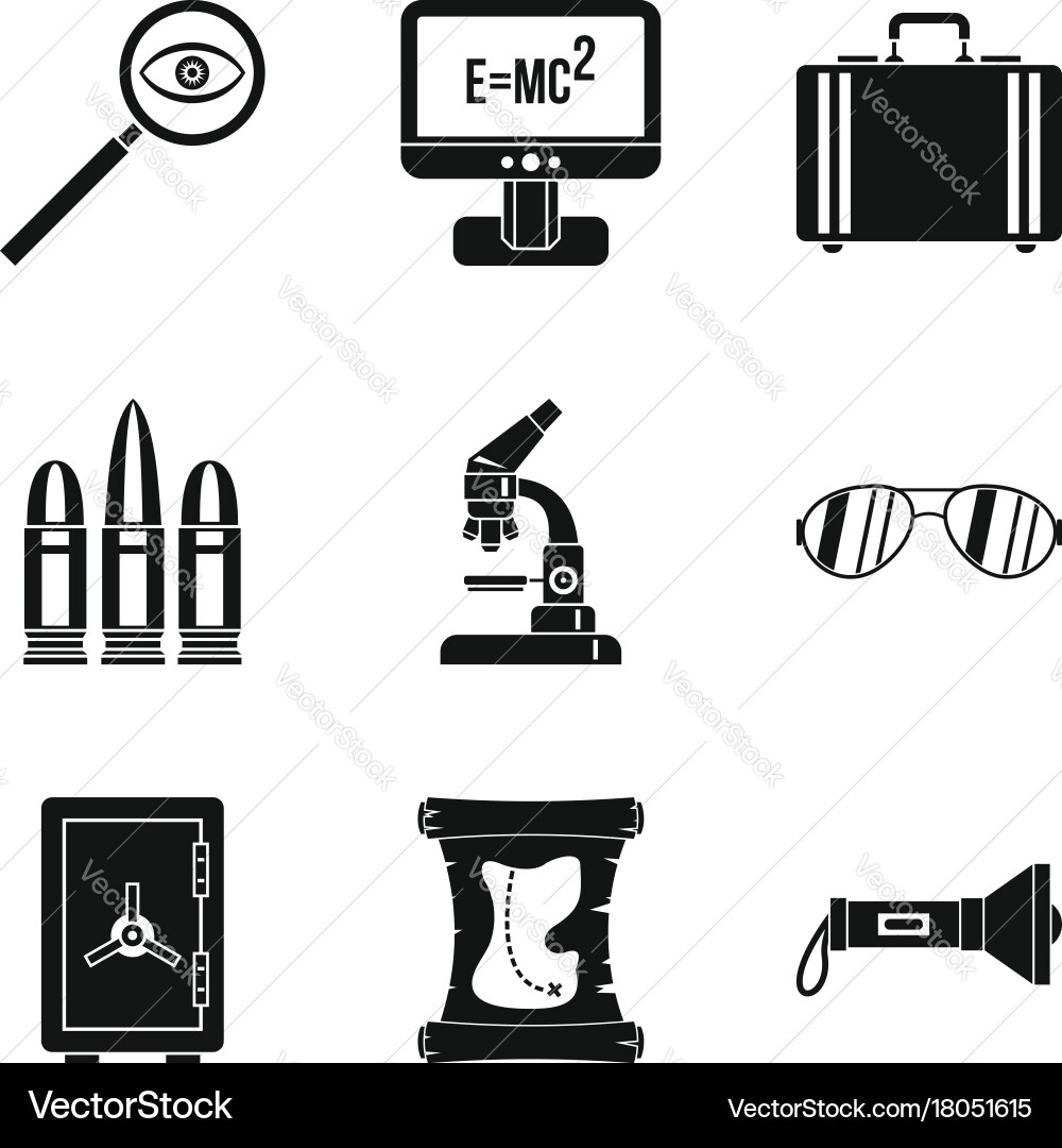 Ballistic icons set simple style Royalty Free Vector Image