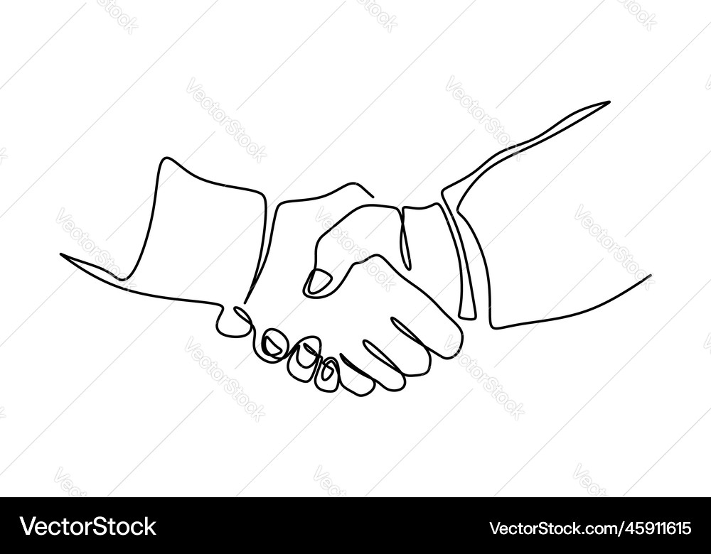 Continuous one single line drawing of a handshake Vector Image