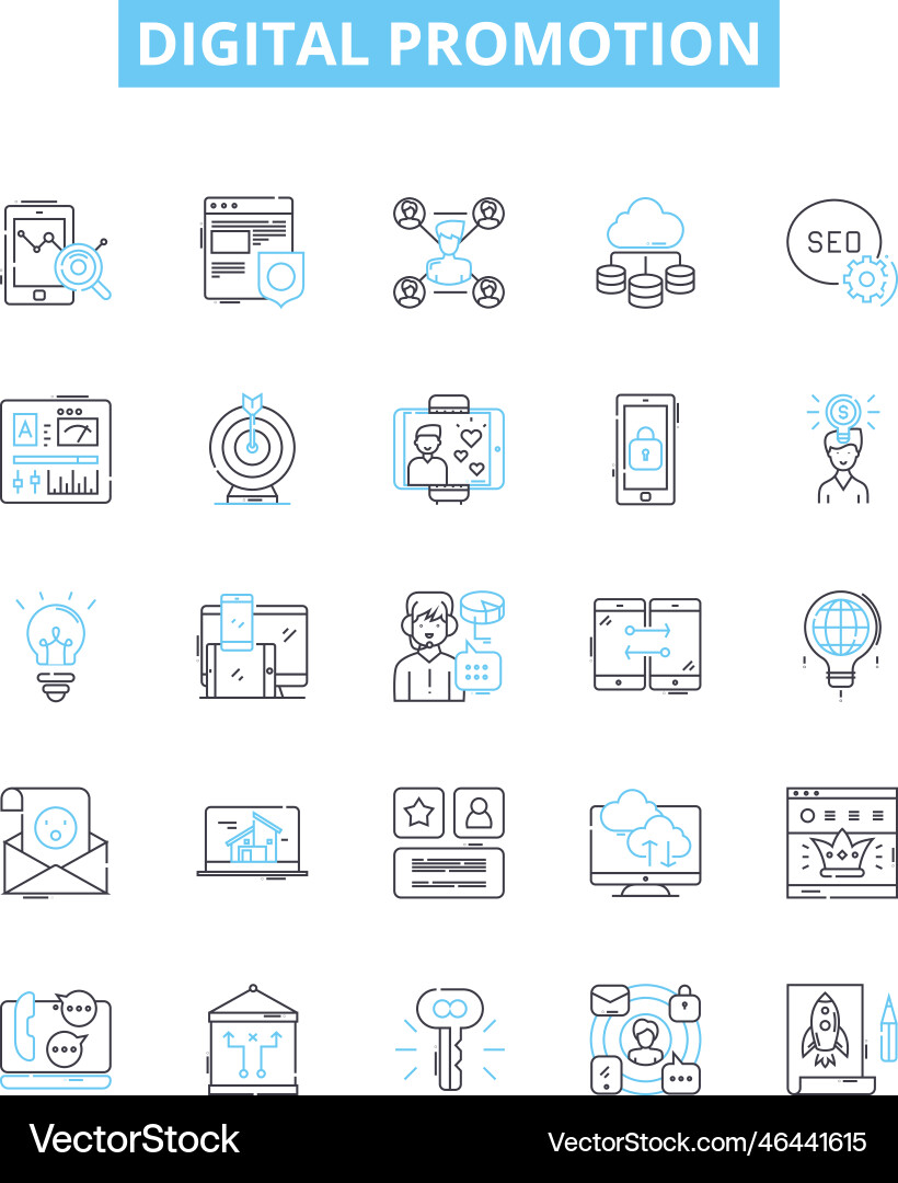 Digital promotion line icons set digital Vector Image