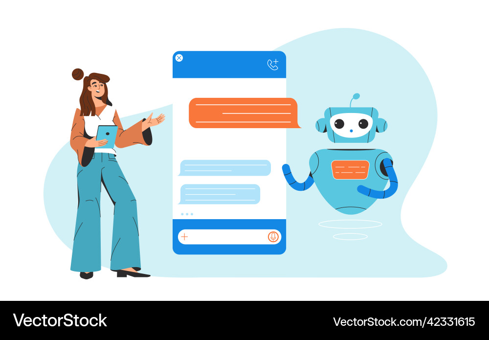 Flat woman chatting with chatbot communicating ai Vector Image