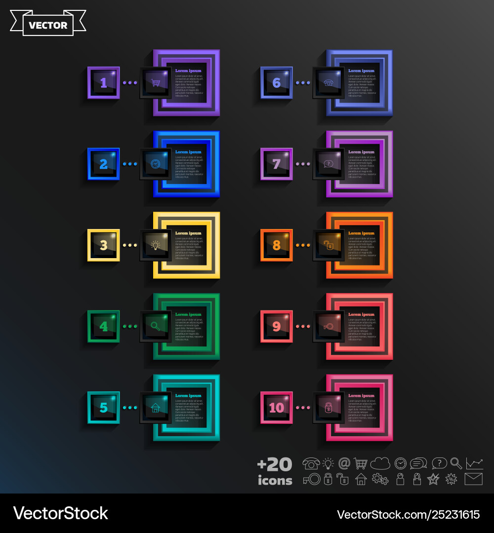 Infographic design list with colorful square Vector Image