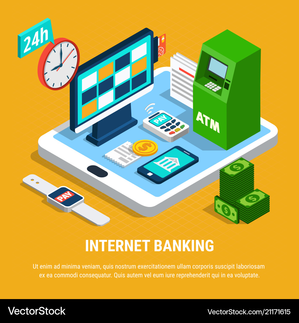 Internet banking isometric composition Royalty Free Vector
