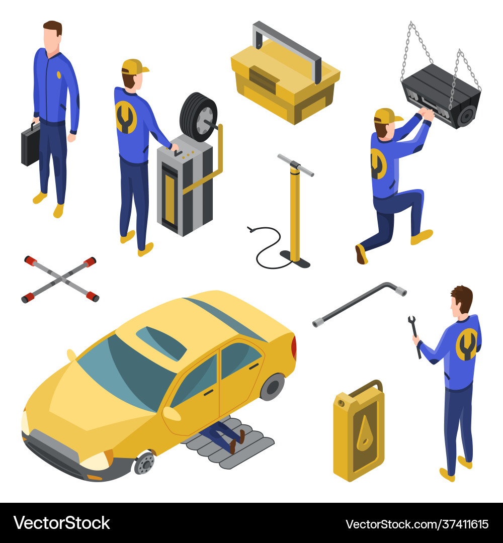 Isometric auto service car service top view Vector Image