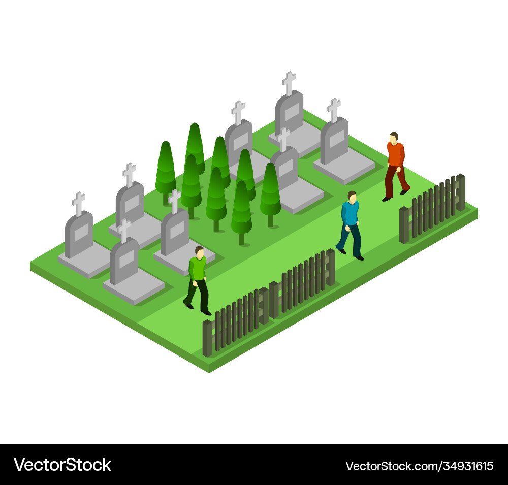 Isometric cemetery in on a white background Vector Image