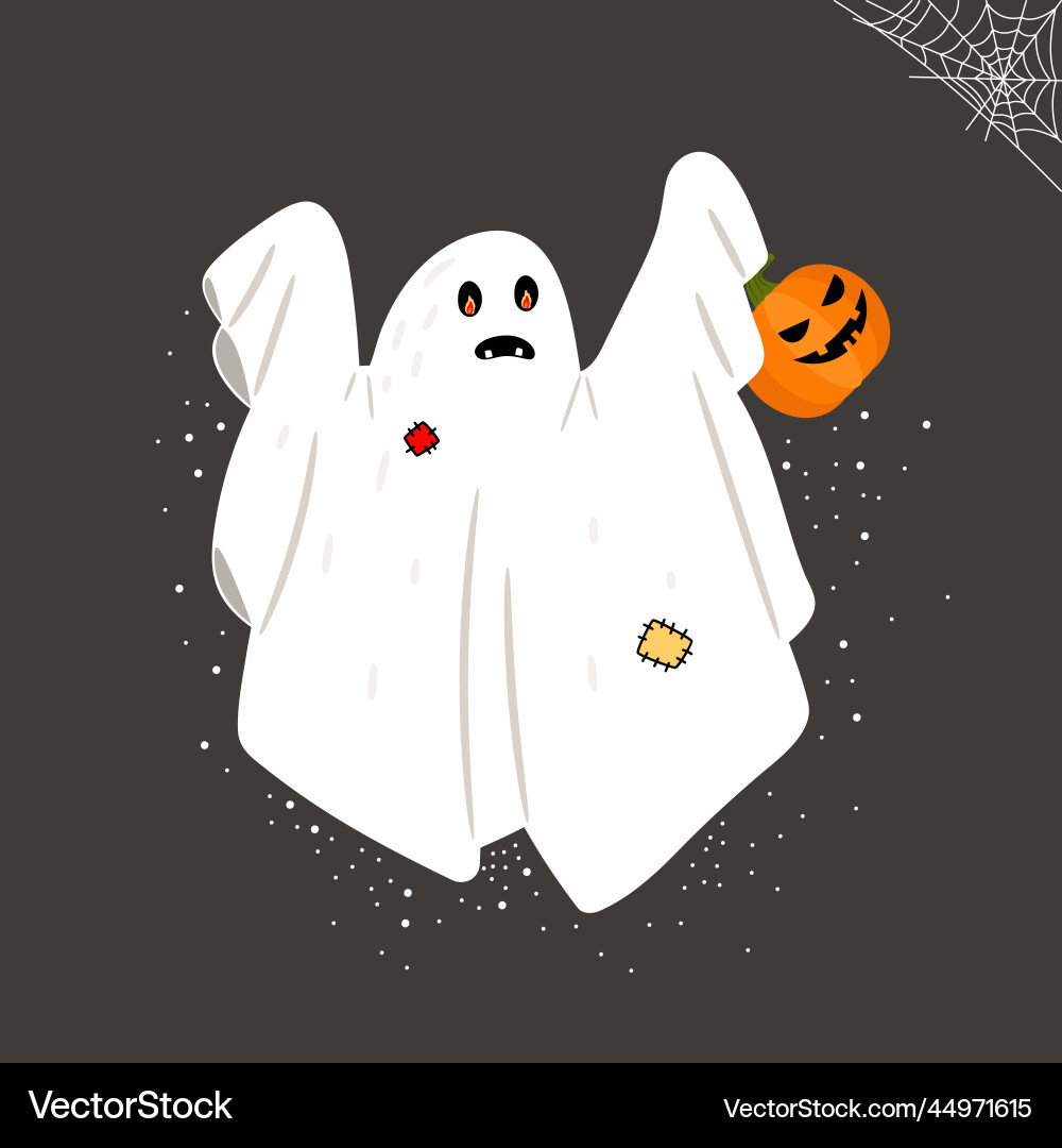 Magic cloth ghost with cartoon scary spooky face Vector Image