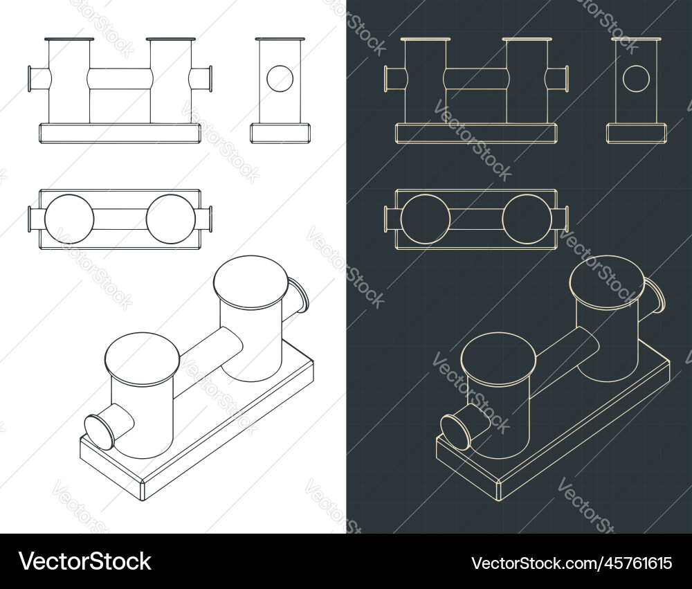 Mooring bitt isometric blueprints Royalty Free Vector Image