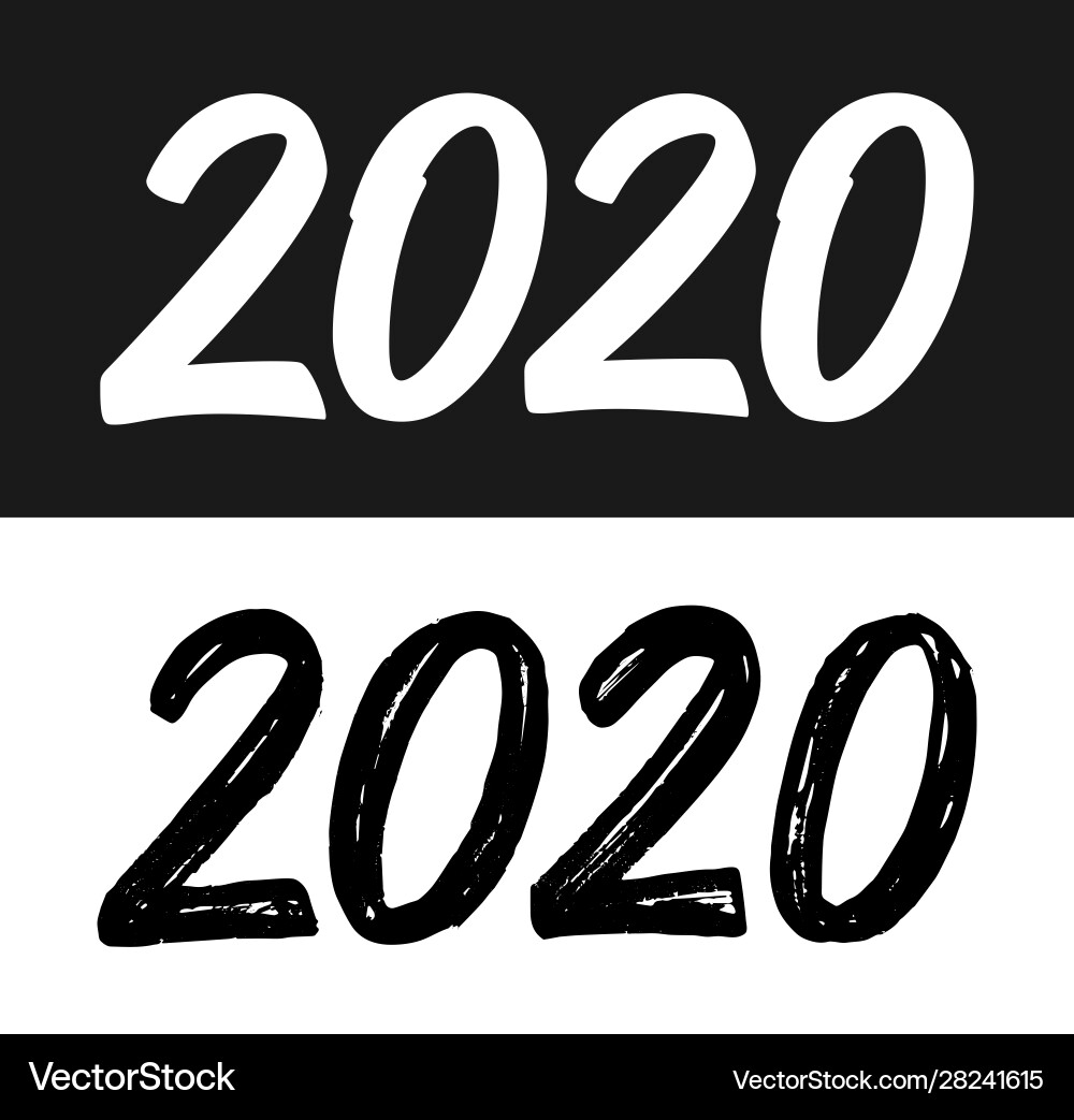New year 2020 calligraphic numbers set Royalty Free Vector