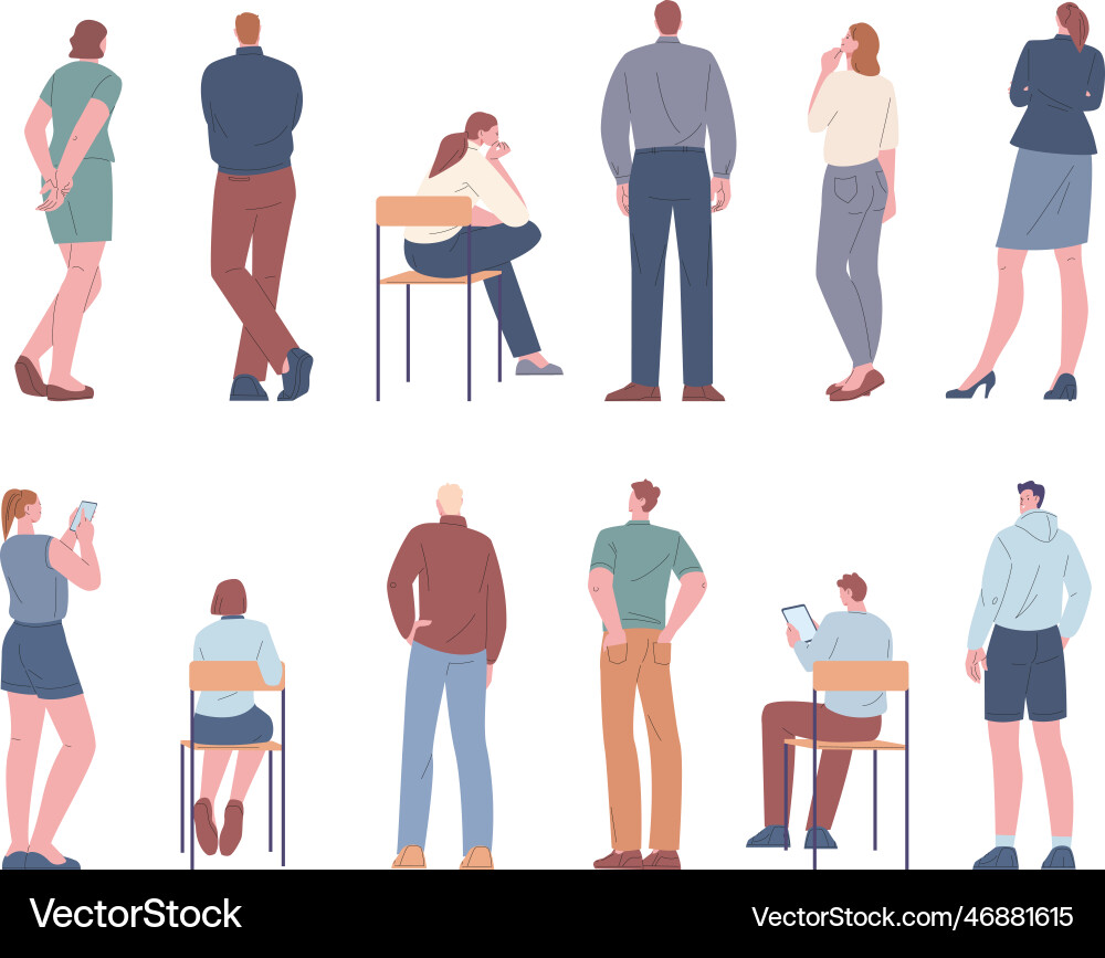 People in different poses standing and sitting on Vector Image