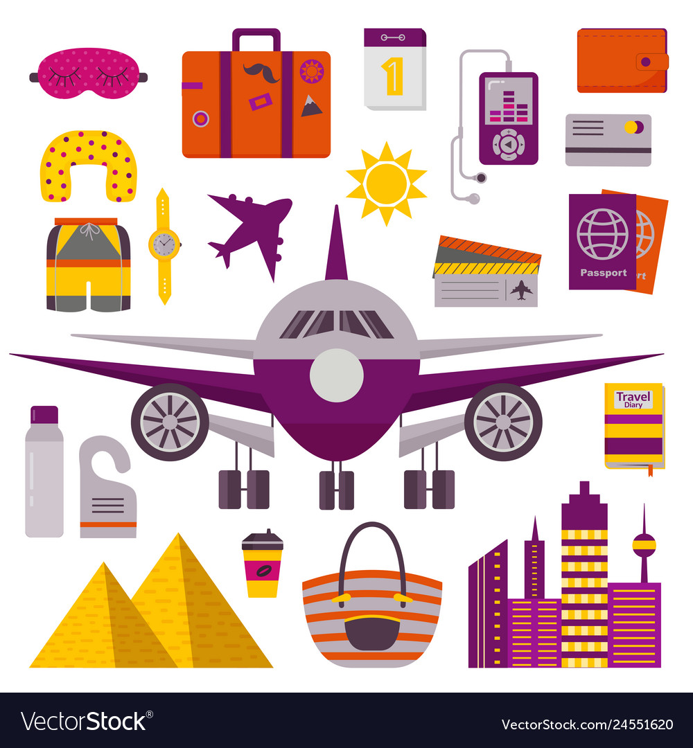 Air travel by plane icons Royalty Free Vector Image