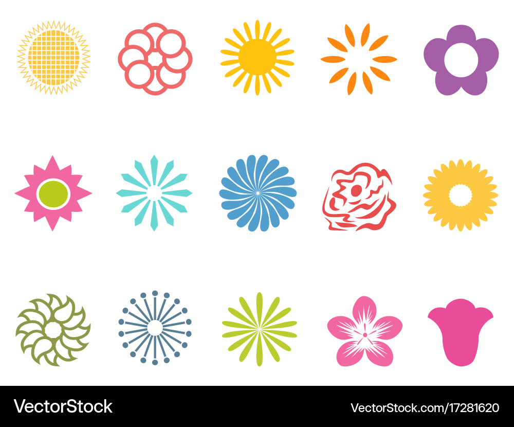Color flower icons set Royalty Free Vector Image