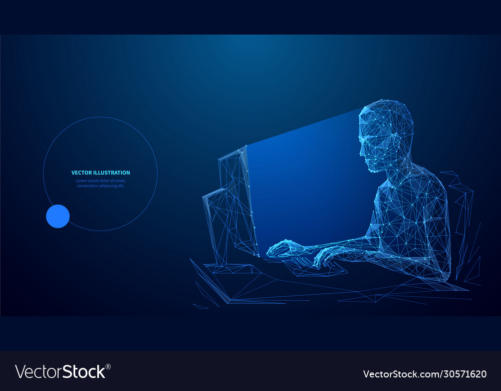 Computer technology low poly wireframe Royalty Free Vector