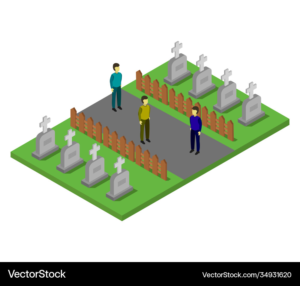 Isometric cemetery in on a white background Vector Image