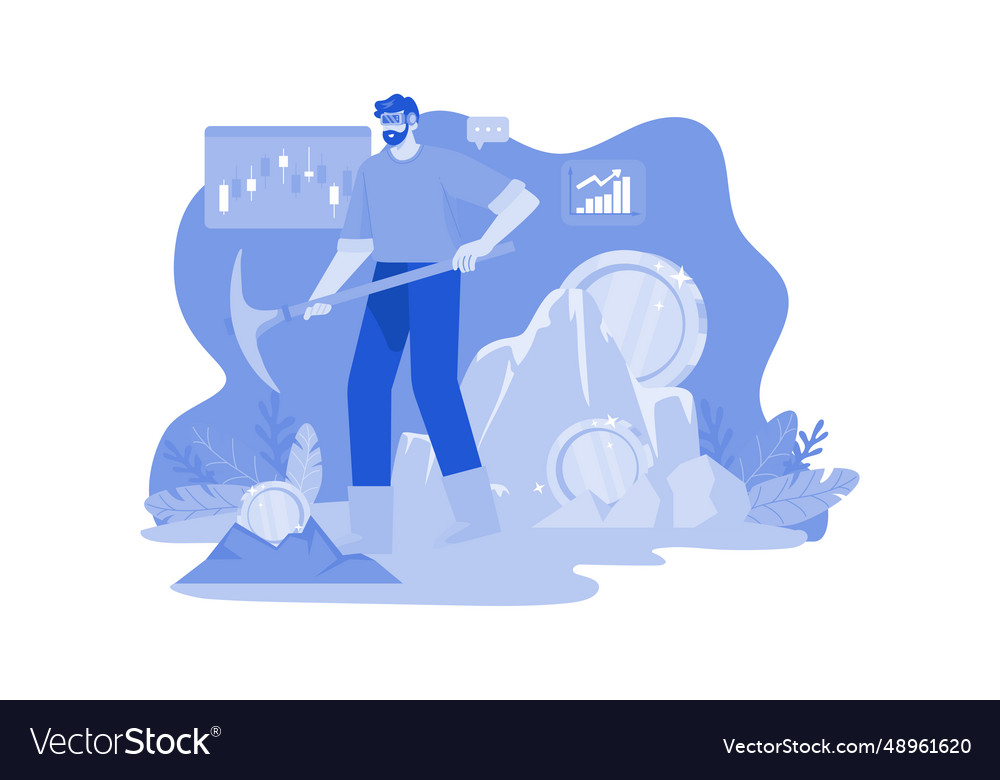 Man mining bitcoin using virtual technology Vector Image