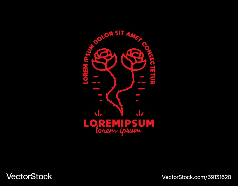 Red rose line art on black background Royalty Free Vector