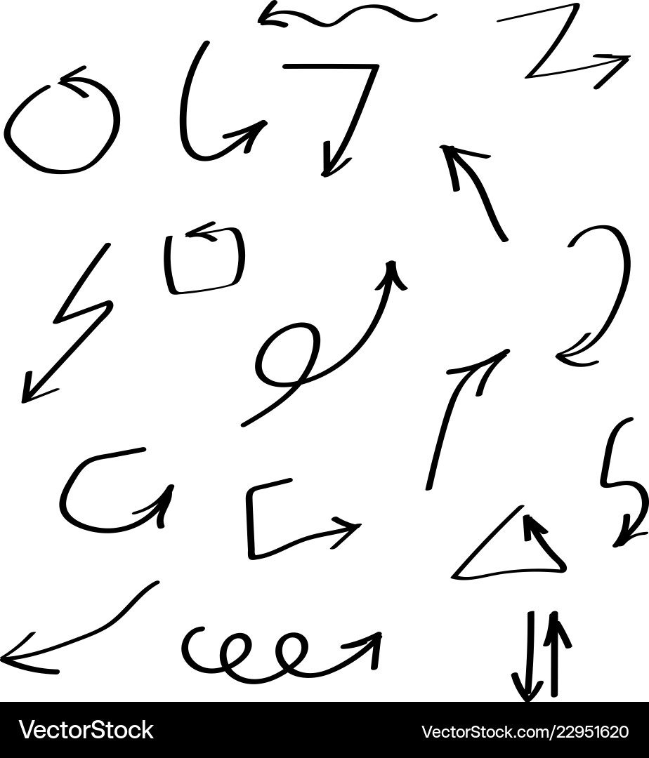 Set black arrows hand drawn brush arrow Royalty Free Vector