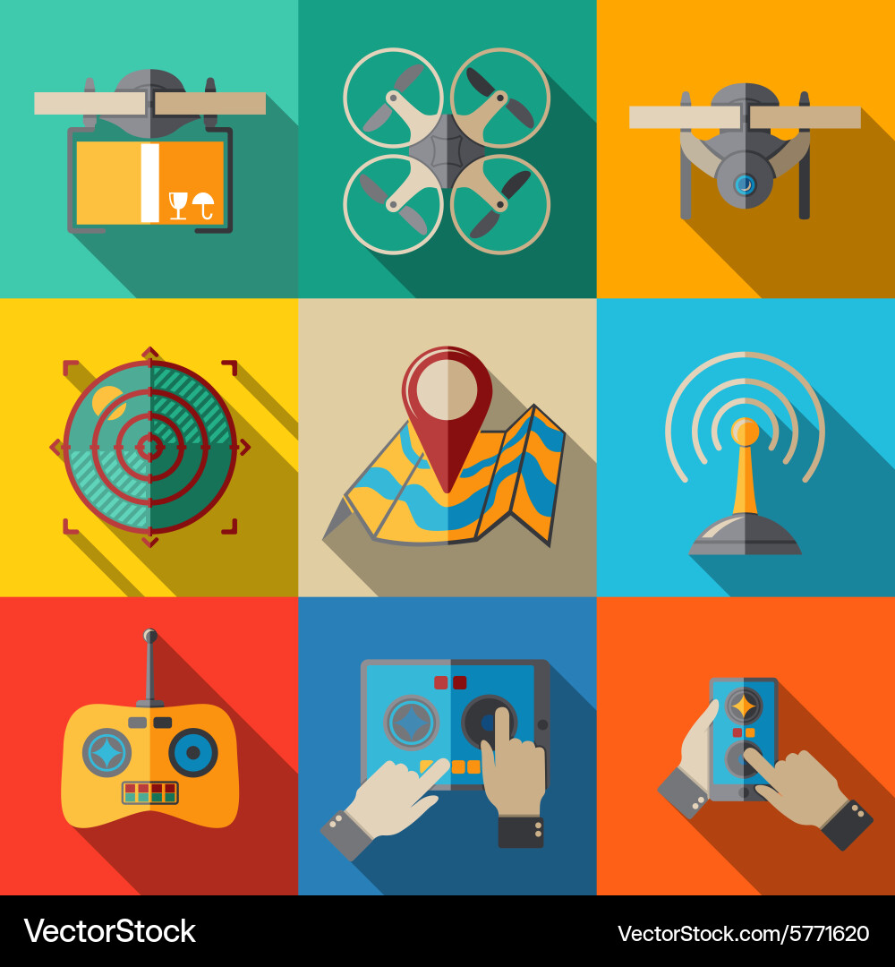 Set of flat drone icons - with box top view Vector Image