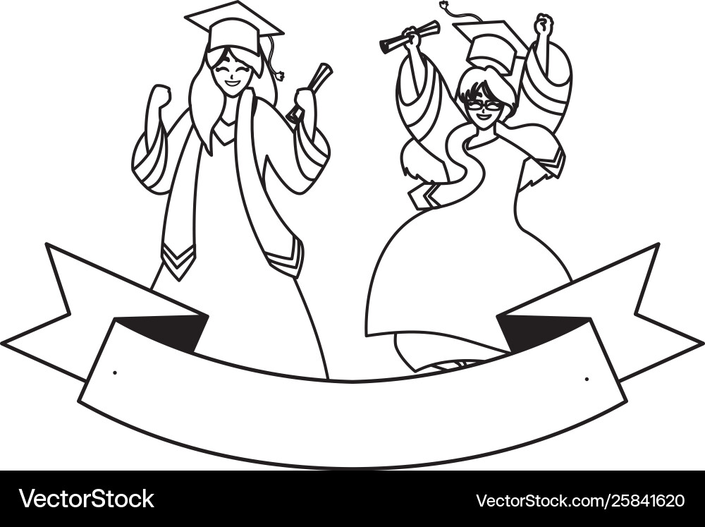 Young couple students graduated celebrating Vector Image