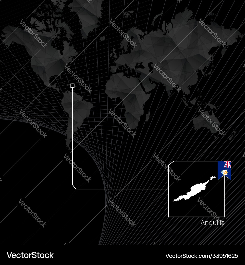 Anguilla on black world map and flag Royalty Free Vector