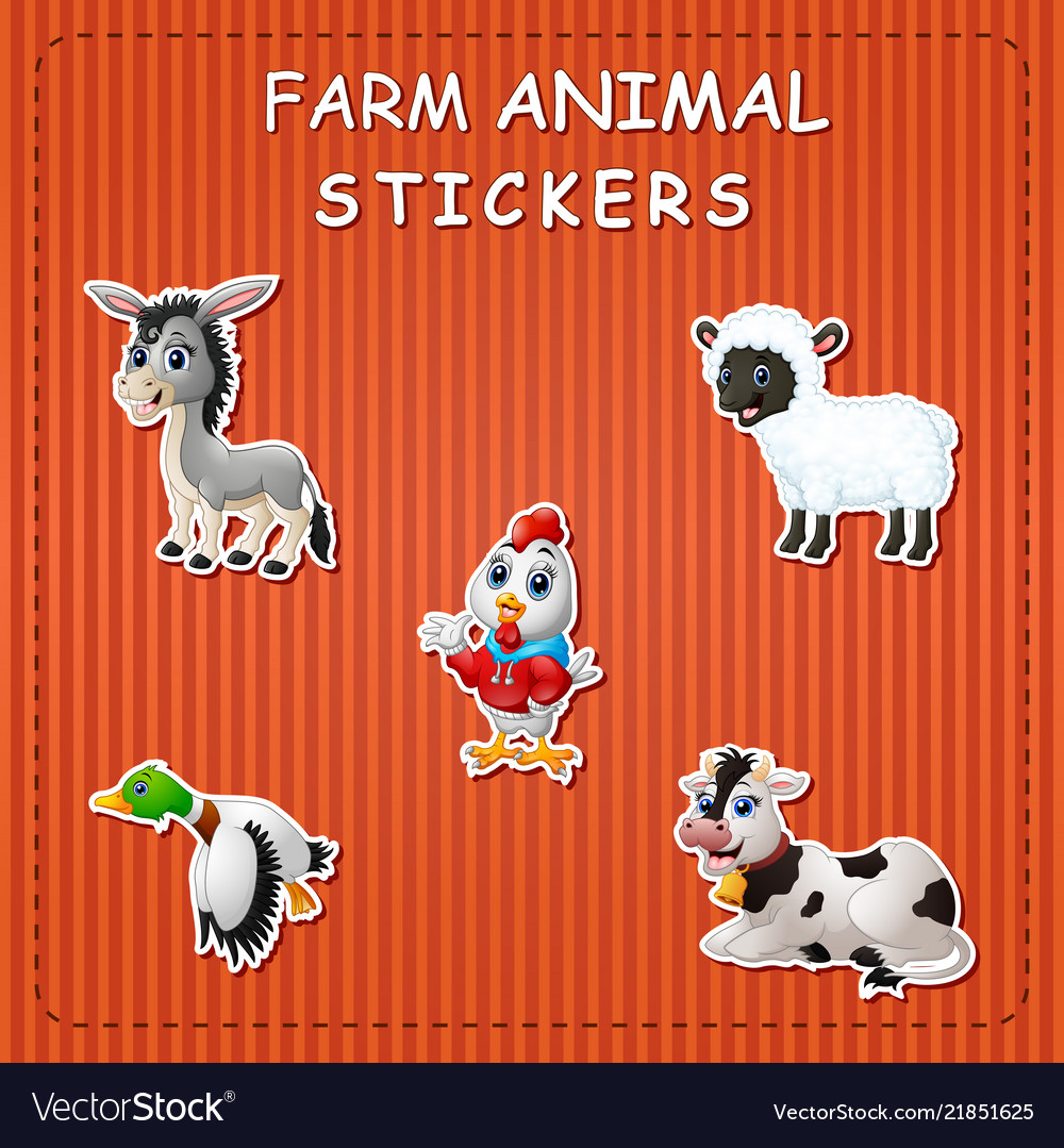 Cute cartoon farm animals on sticker Royalty Free Vector