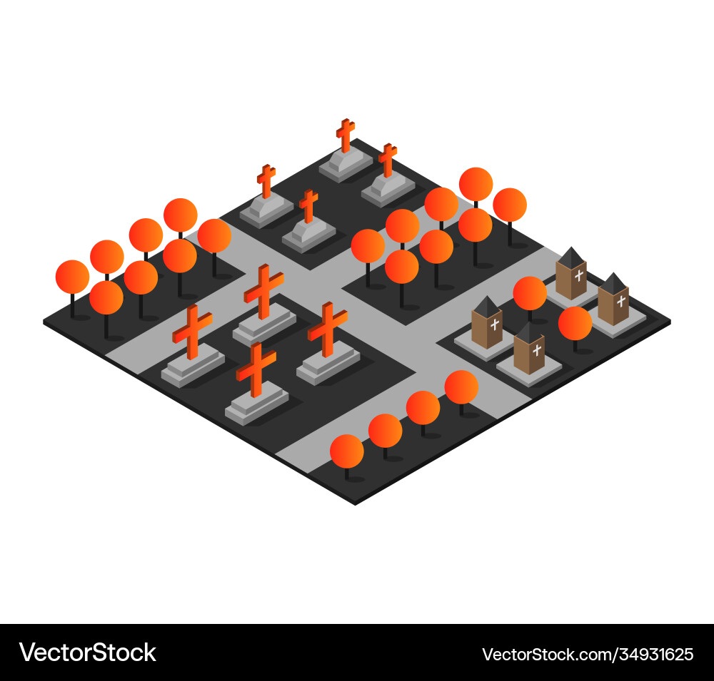 Isometric cemetery in on a white background Vector Image