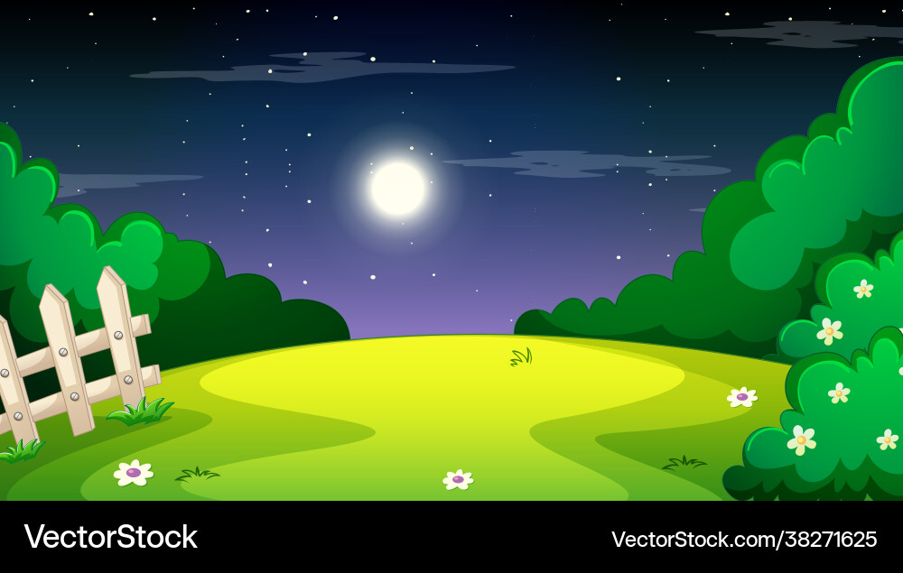 Nature forest landscape at night scene Royalty Free Vector