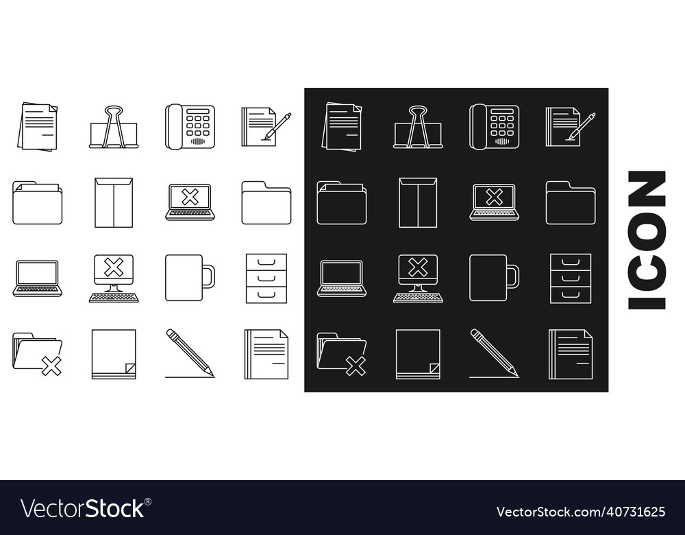 Set line file document drawer with documents Vector Image
