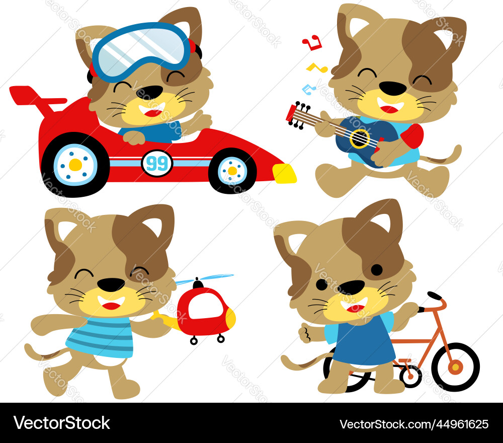 Set of cartoon cat in different activity Vector Image