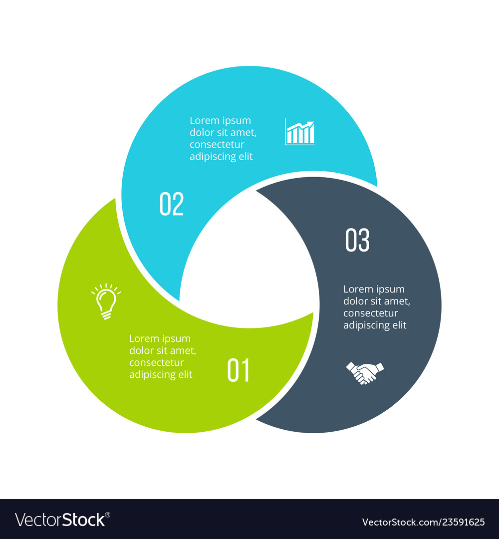Twisted diagram divided into 3 parts steps or Vector Image