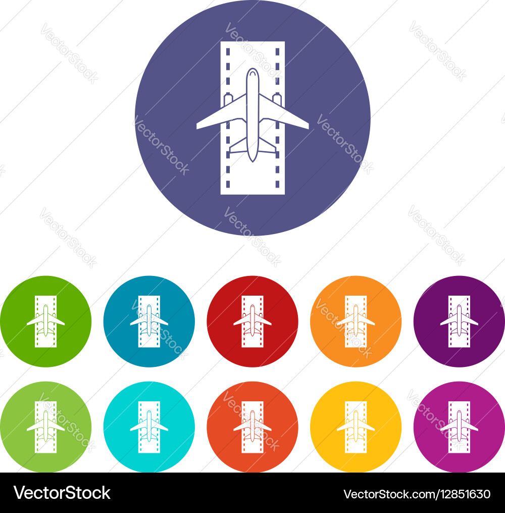 Airplane on runway set icons Royalty Free Vector Image