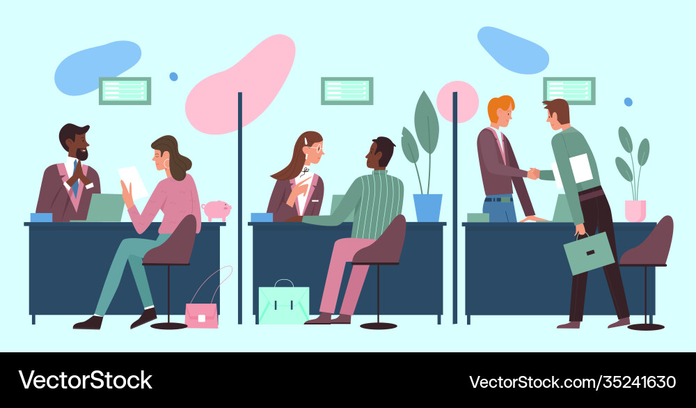 Bank service employee characters work Royalty Free Vector