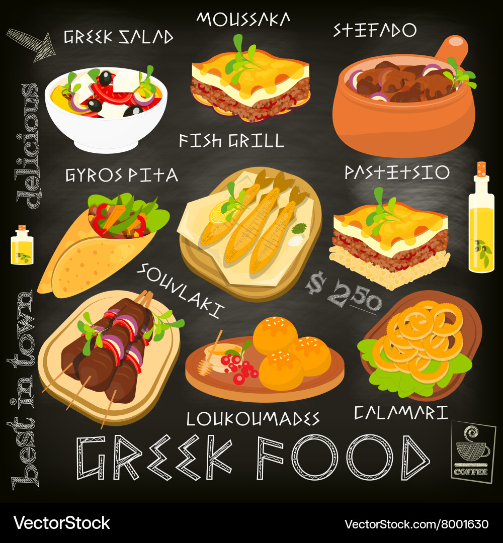 Greek food chalk Royalty Free Vector Image - VectorStock