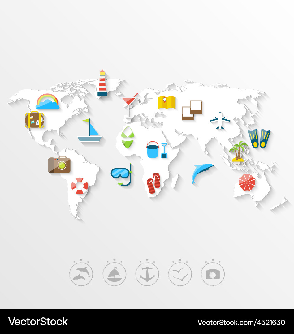 Map world travel concept simple colorful flat Vector Image