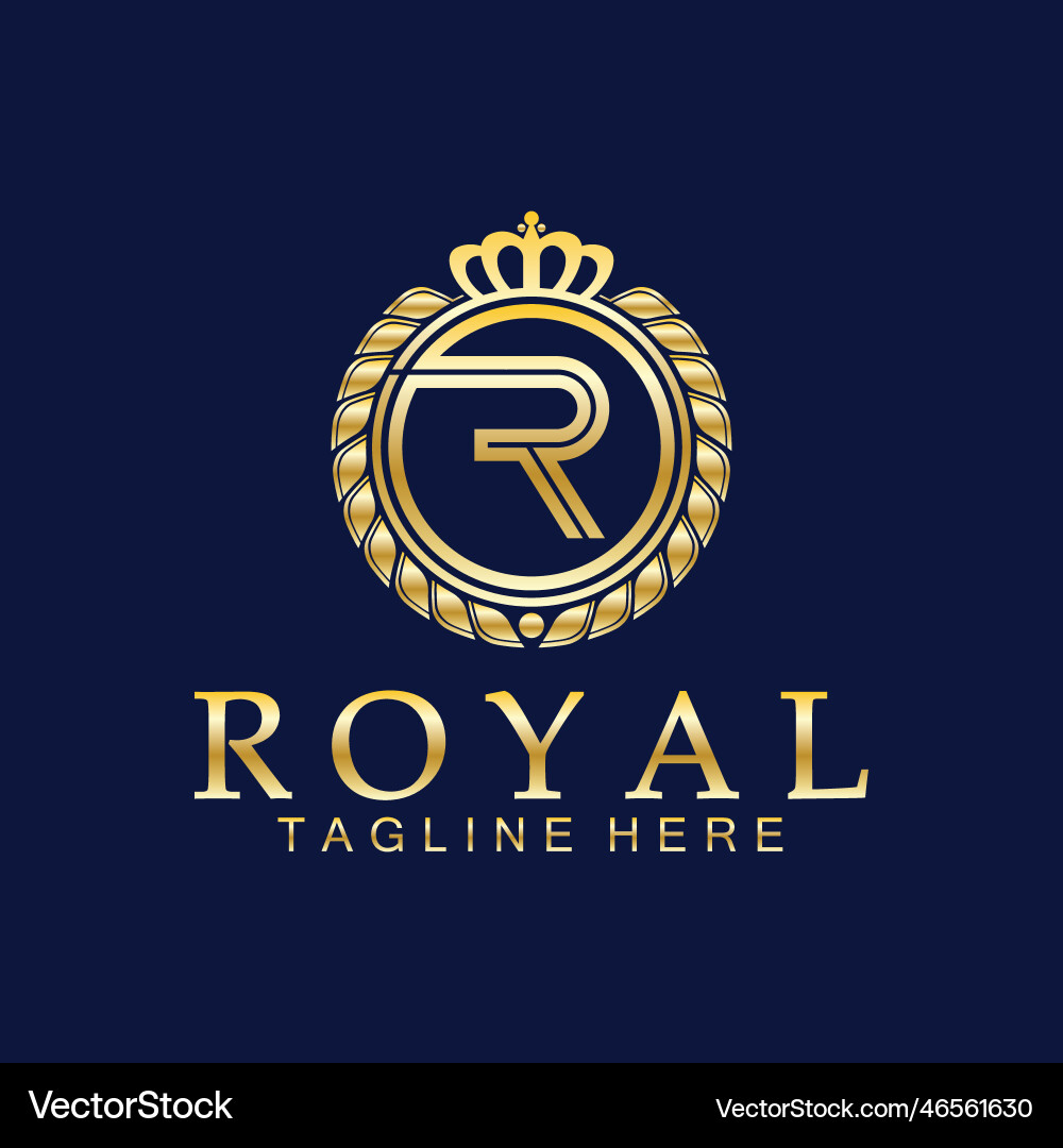 R initial royal crown logo royal king queen Vector Image