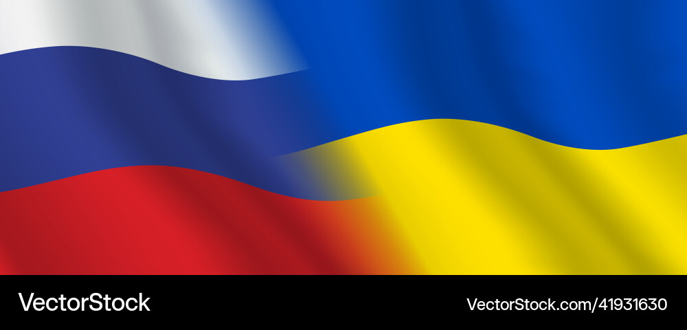 Russia and ukraine flags waving side Royalty Free Vector