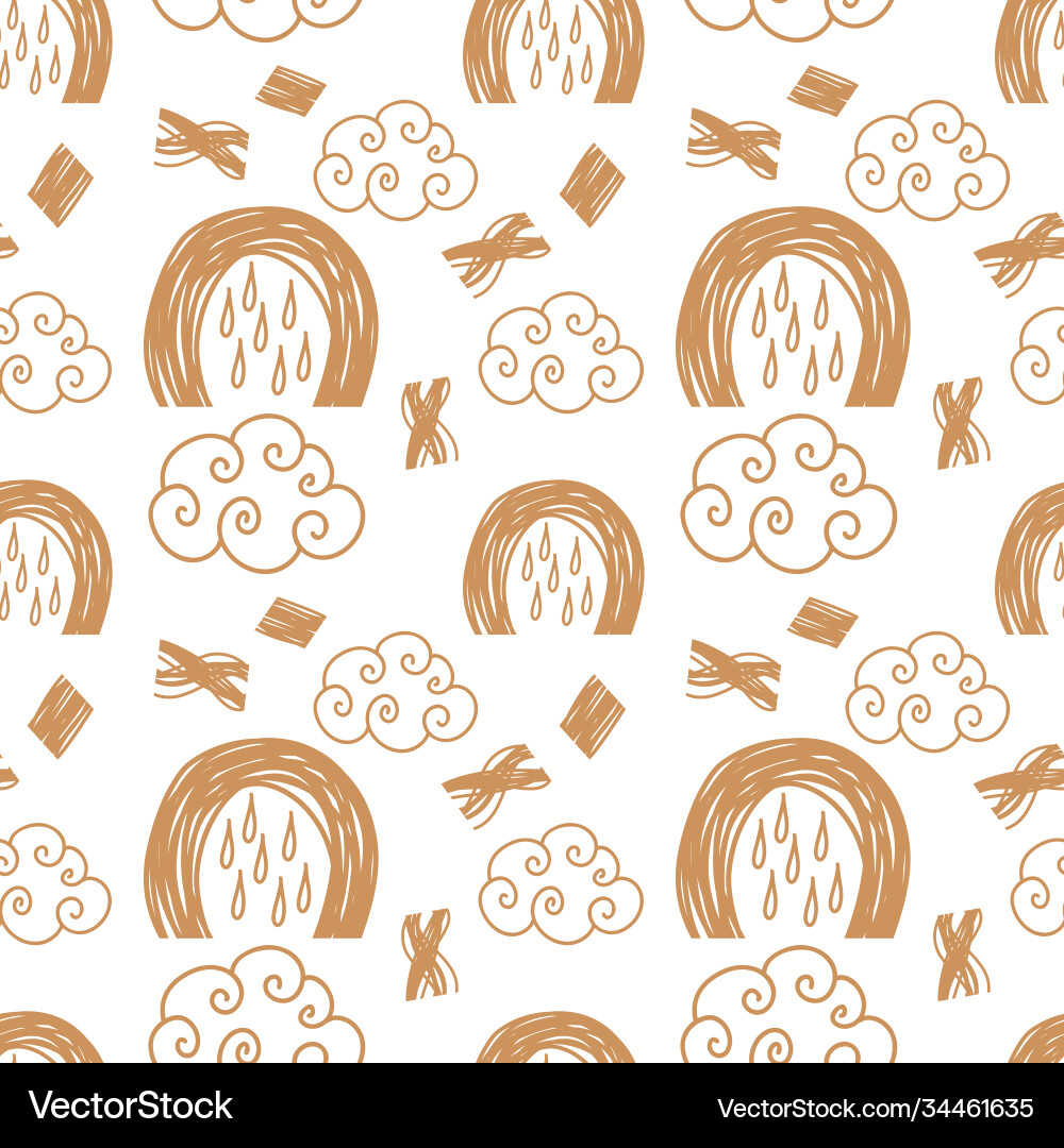 Boho rainbow with rain and cloud isolated on white