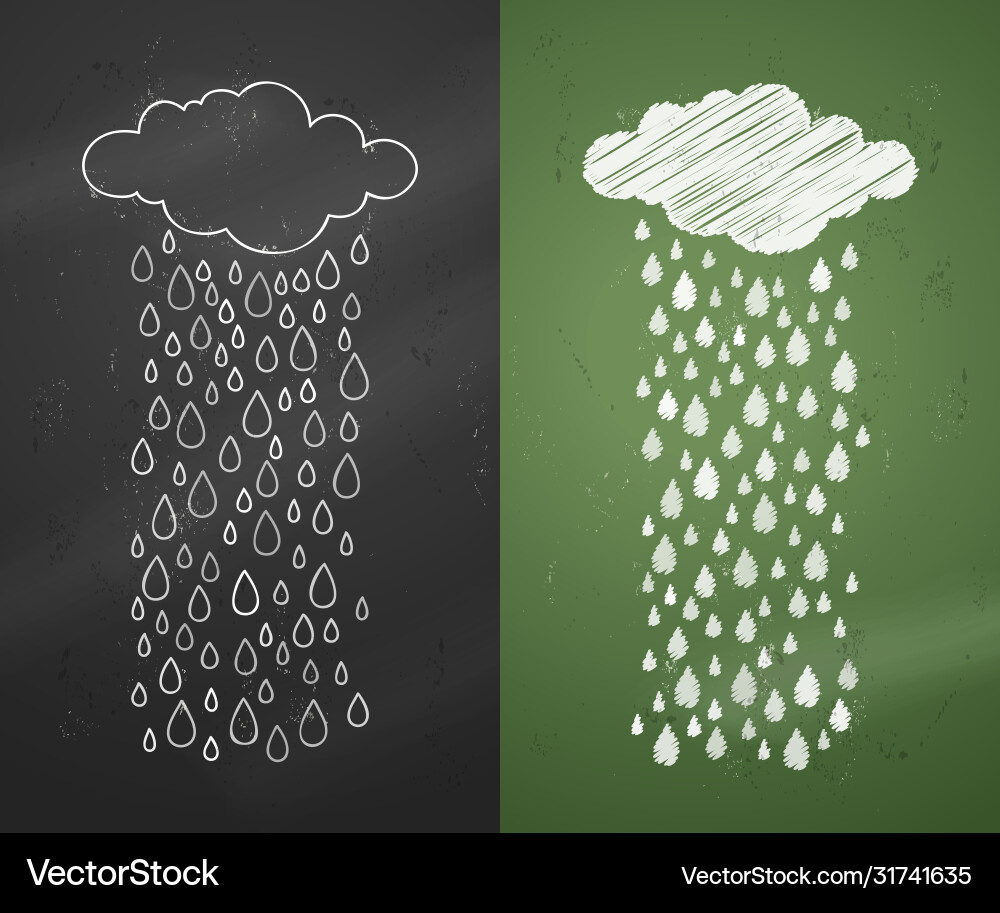 Chalk cloud and raindrops on black green Vector Image