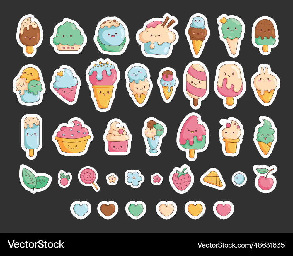 Cute ice cream sticker bookmark Royalty Free Vector Image