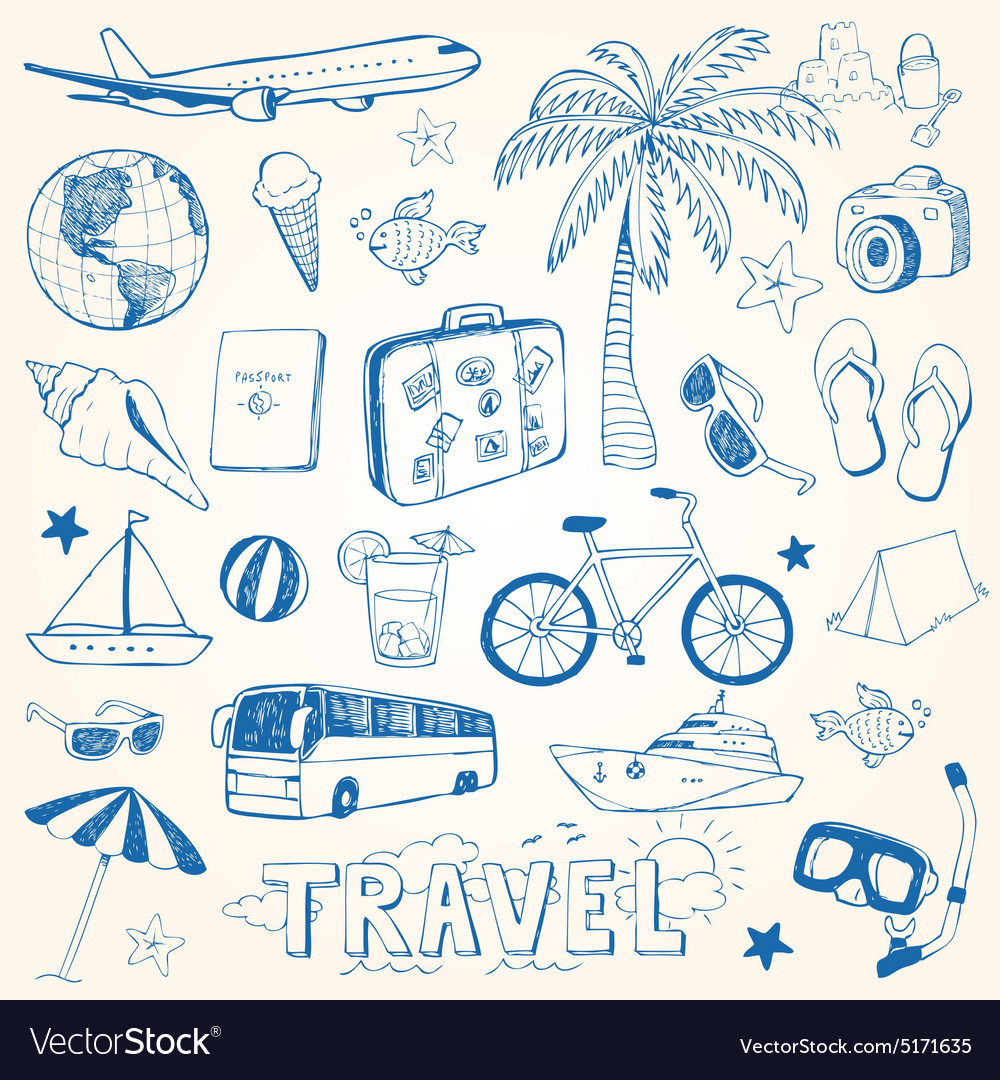 Hand drawn travel doodles Royalty Free Vector Image